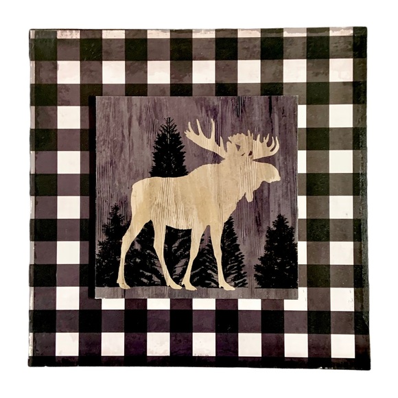 The Spring Shop | Wall Decor | Black White Buffalo Check Moose Wood ...